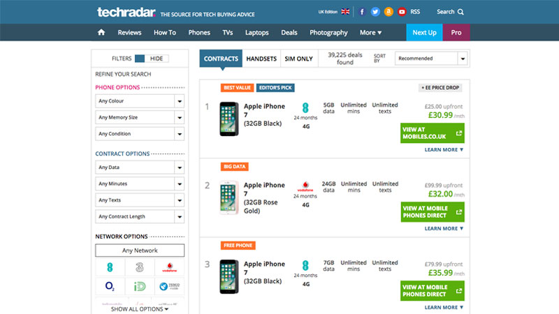 Techradar Phones Price Comparison - Daniel Derrick - UX Design Services